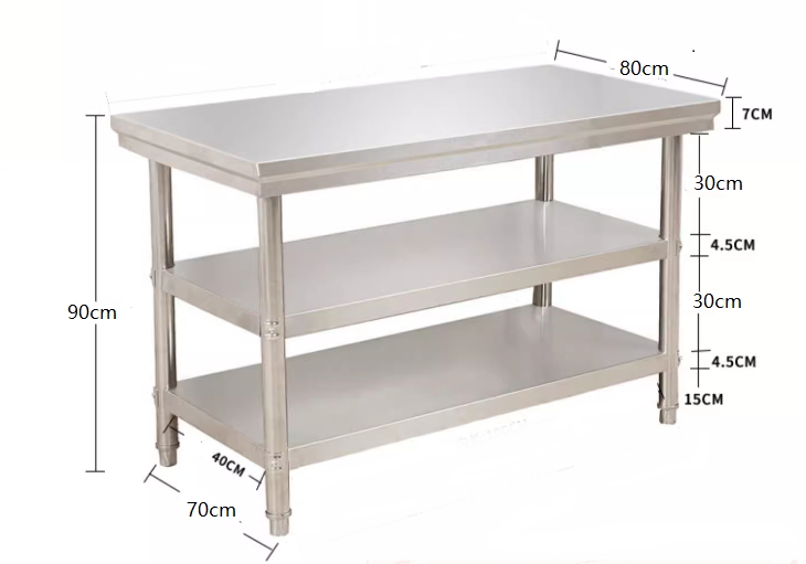 Kitchen workbench table stainless steel workbench 800mm Deep, 3 tier ...